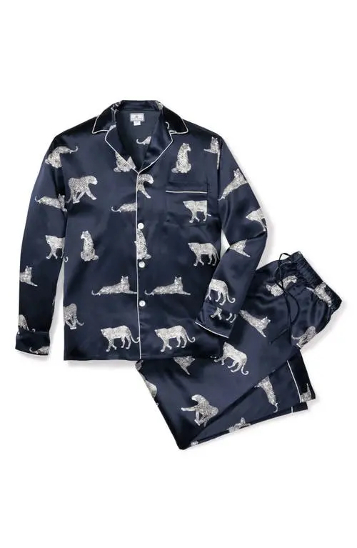 PETITE PLUME Panthre De Nuit Silk Pajama Set - Navy