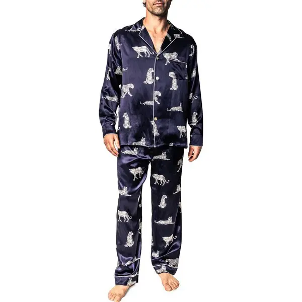 PETITE PLUME Panthre De Nuit Silk Pajama Set - Navy
