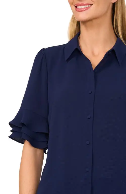 CECE DUPRAZ Ruffle Sleeve Collar Blouse - Classic Navy