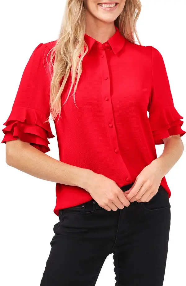 CECE DUPRAZ Ruffle Sleeve Collar Blouse