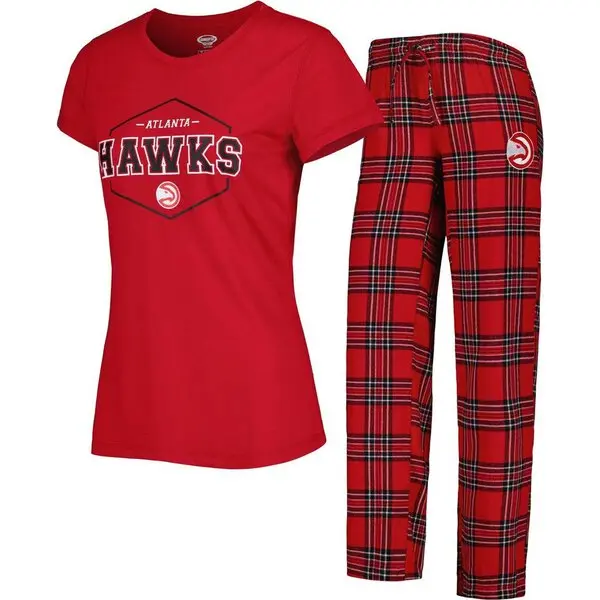 CONCEPTS SPORT Black Atlanta Hawks Badge T-shirt & Pajama Pants Sleep Set - Red