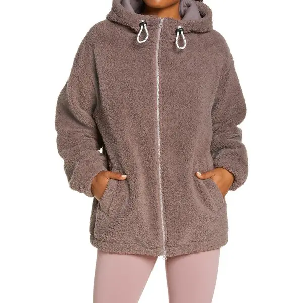 Zella Cloud Soft Boxy Fleece Hooded Jacket - Grey Kitten