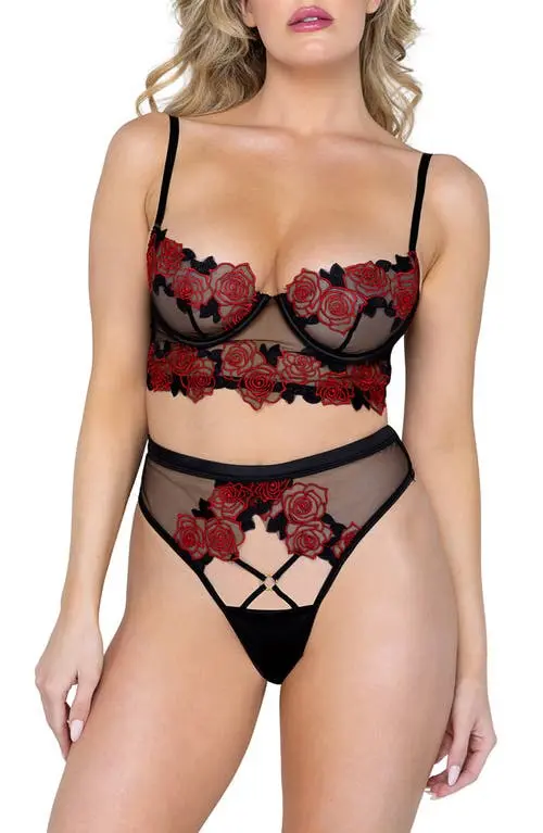 ROMA CONFIDENTIAL Rosa Bella Underwire Bra & Thong Set - Black/ Red