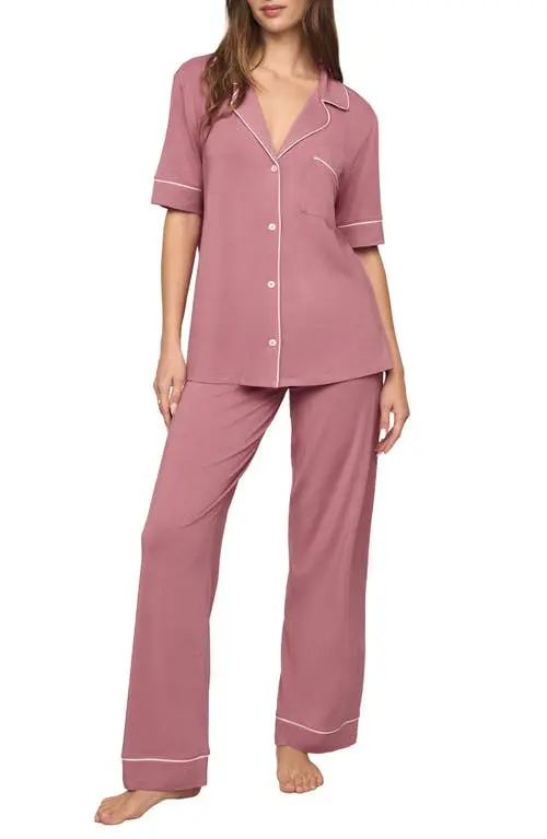 Eberjey Gisele Short Sleeve Pant Pajamas - Berry Blush/ivory
