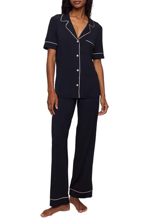 Eberjey Gisele Short Sleeve Pant Pajamas - Black/sorbet Pink