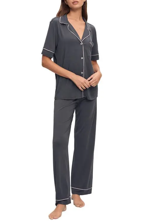 Eberjey Gisele Short Sleeve Pant Pajamas - Graphite/sorbet Pink