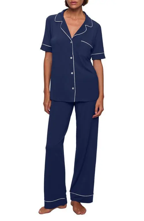 Eberjey Gisele Short Sleeve Pant Pajamas - Navy/ivory