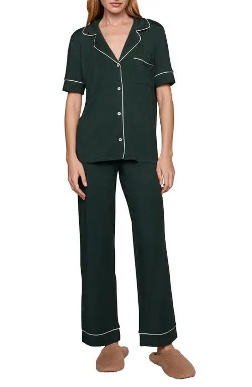 Eberjey Gisele Short Sleeve Pant Pajamas - Pine/ivory