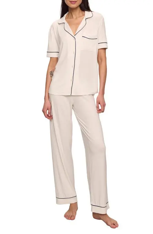 Eberjey Gisele Short Sleeve Pant Pajamas - Pure Ivory/navy