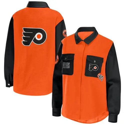 WEAR BY ERIN ANDREWS Philadelphia Flyers Colorblock Shirt Jacket - Orange