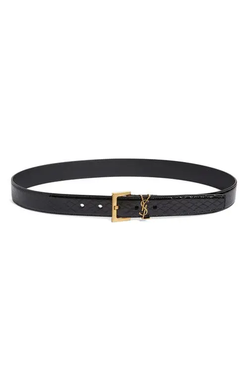 Saint Laurent Snakeskin Embossed Leather Belt - Nero