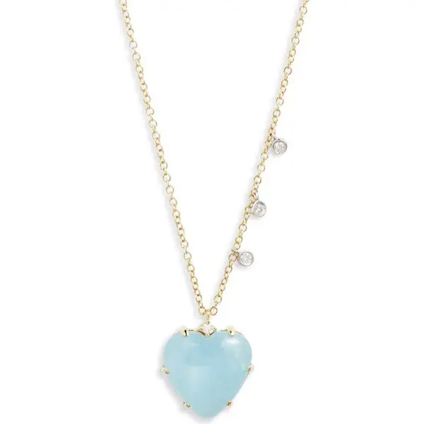 Meira T Milky Aquamarine & Diamond Heart Pendant Necklace - 14k Yellow Gold/aqua
