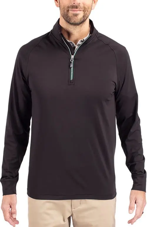 Cutter & Buck Adapt Knit Quarter Zip Pullover - Black/hunter