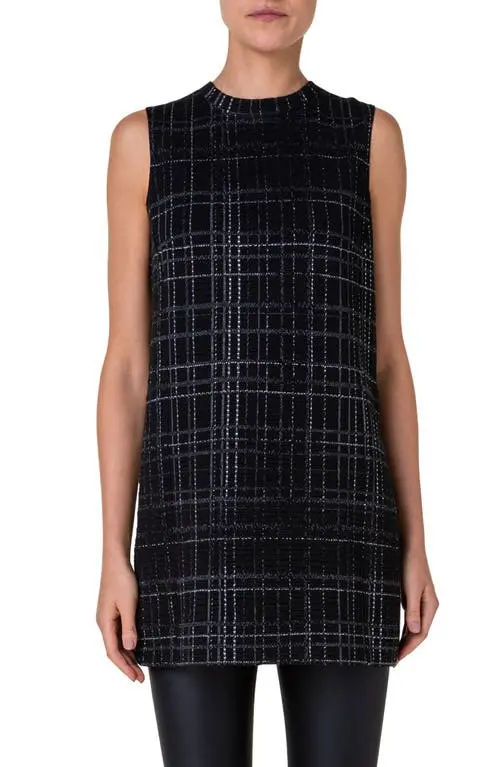 Akris Metallic Check Sleeveless Tunic Top - Black-silver