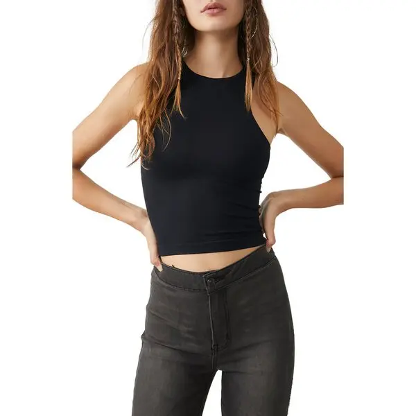 Free People Clean Lines Crop Tank - Black