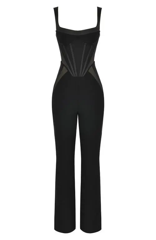 House Of Cb Mylene Corset Mesh Panel Jumpsuit