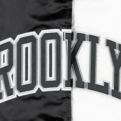 STARTER White Brooklyn Nets Split Colorblock Satin Full-snap Varsity Jacket