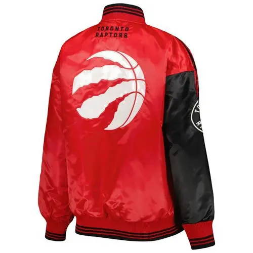 STARTER Red Toronto Raptors Split Colorblock Satin Full-snap Varsity Jacket