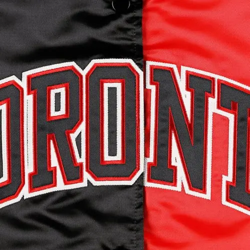 STARTER Red Toronto Raptors Split Colorblock Satin Full-snap Varsity Jacket