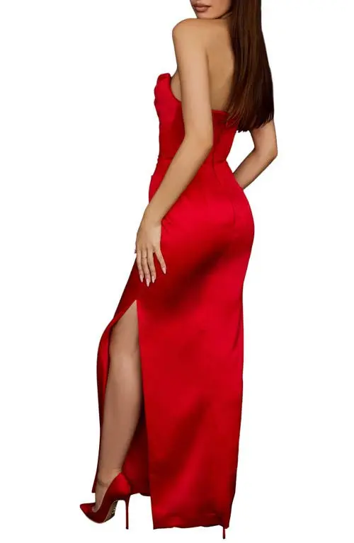 House Of Cb Adrienne Gathered Strapless Gown - Scarlet | Editorialist