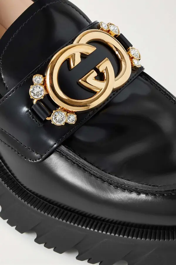 Gucci Romance Embellished Glossed-Leather Loafers - White  display picture 2