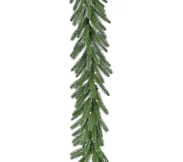 FRASER HILL FARM 9' Green Fir Garland With Warm White Led - One-color