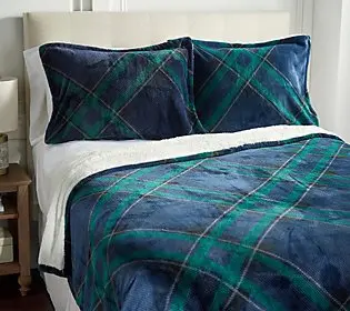 BERKSHIRE BLANKET Berkshire Printed Plaid Bonded Dobby Coverlet Set Twin - One-color