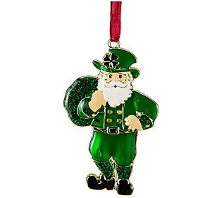 NORTHLIGHT 3.5 Green & Brass-plated Irish Santa Ornament - One-color
