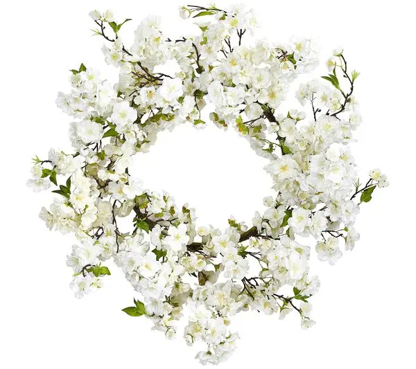 NEARLY NATURAL 24' Cherry Blossom Wreath By - One-color