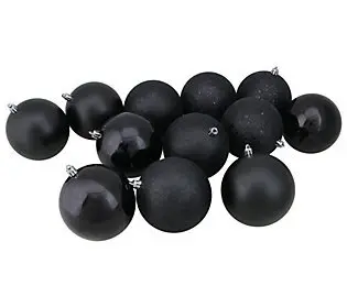 NORTHLIGHT 12-ct Black Shatterproof 4-finish Ba L Ornaments 4 - One-color