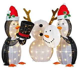 NORTHLIGHT S/3 Led Penguins Building Snowman De Oration - One-color