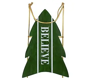 NORTHLIGHT Green Wooden 'believe' Christmas Sle Decoration - One-color
