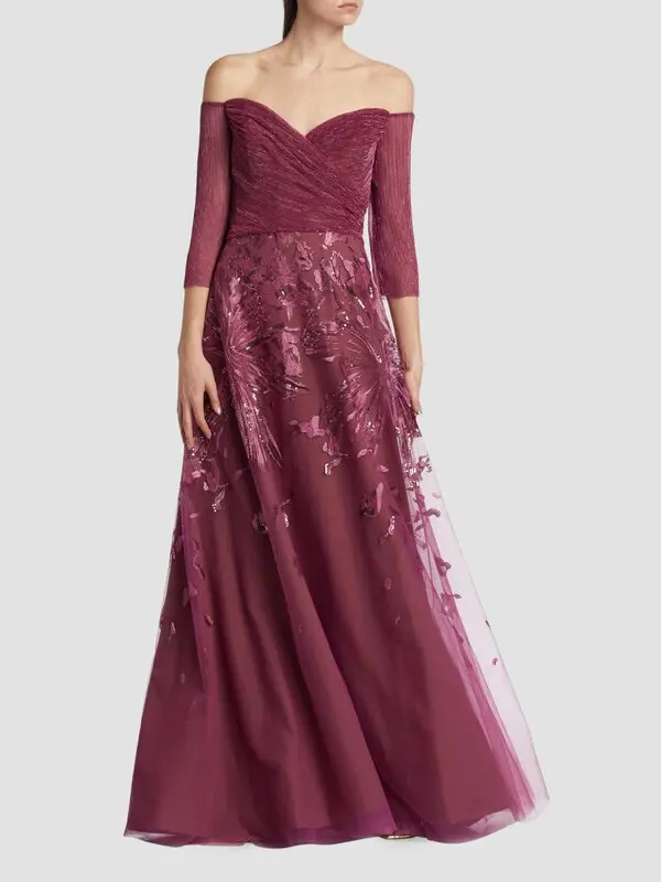 Rene Ruiz Collection Metallic Embroidered Tulle Gown
