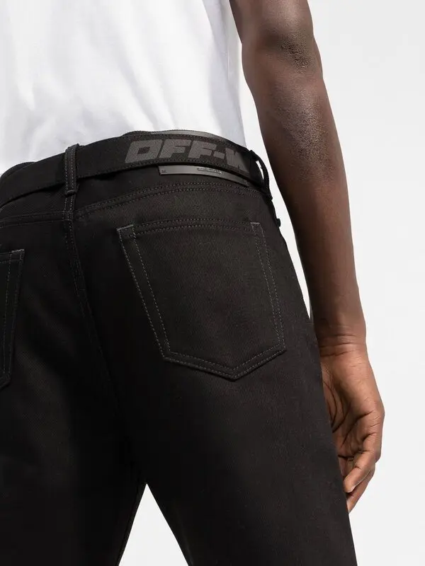 Off-White Indust Belted Slim-fit Jeans - Black