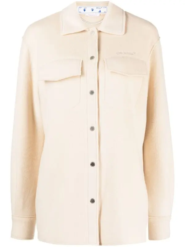 Off-White Embroidered Logo Shirt Jacket - Neutrals