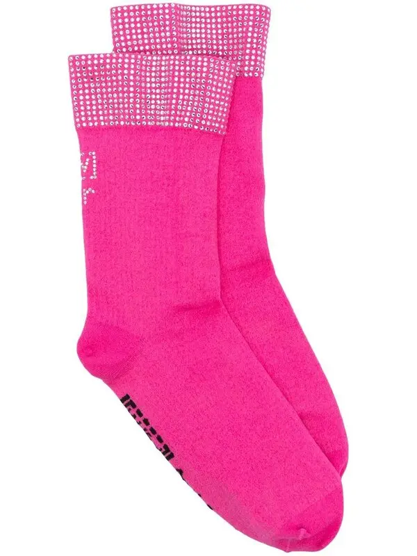Wolford X Sergio Rossi Crystal-studded Socks - Pink