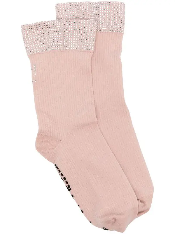 Wolford X Sergio Rossi Crystal-studded Ankle Socks - Pink
