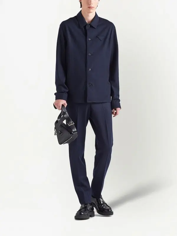 Prada Triangle-logo Wool-blend Shirt - Blue