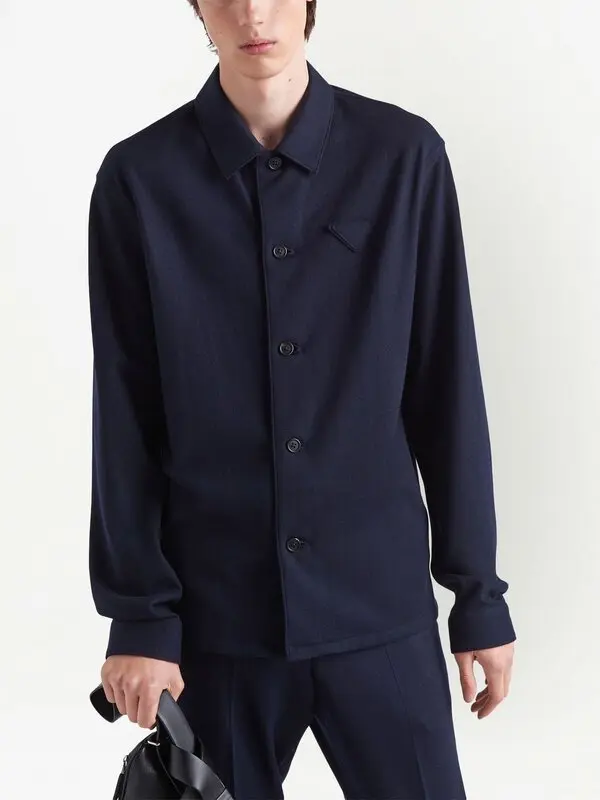 Prada Triangle-logo Wool-blend Shirt - Blue