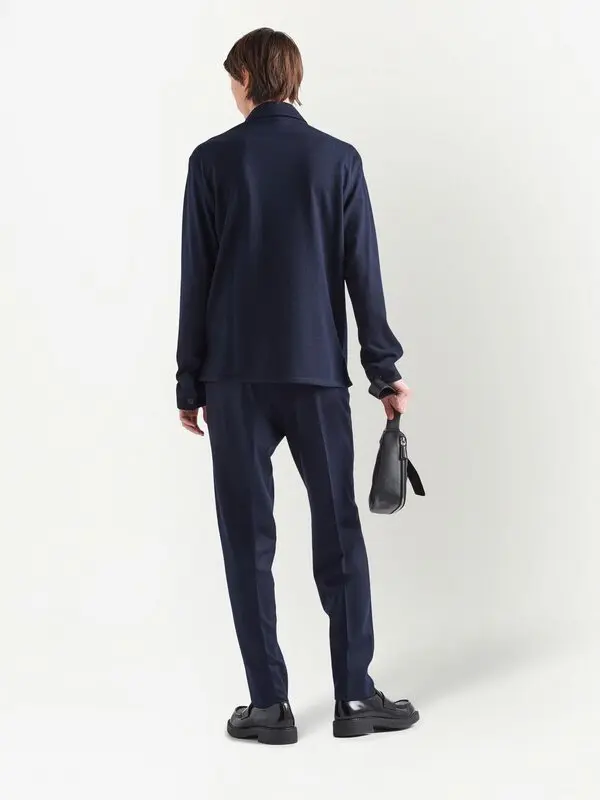 Prada Triangle-logo Wool-blend Shirt - Blue