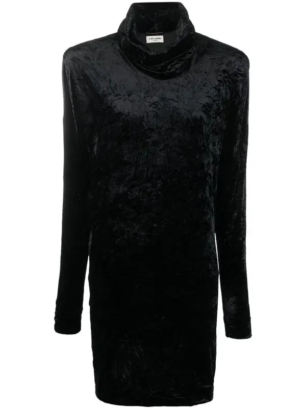 Saint Laurent Roll-neck Velvet Effect Minidress
