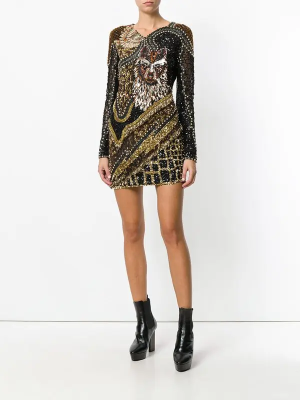 Balmain Embellished Wolf Design Dress