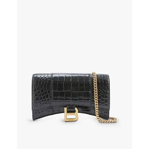 Balenciaga - Hourglass Brand-plaque Croc-embossed Leather Wallet-on-chain