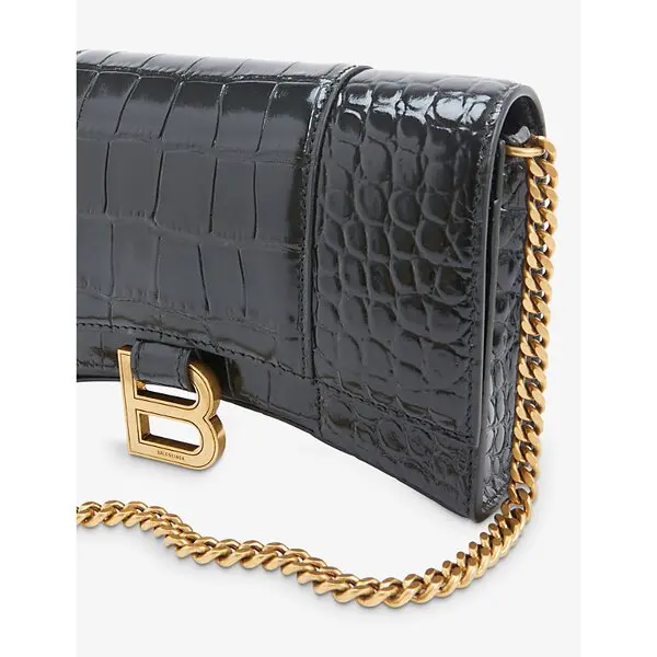 Balenciaga - Hourglass Brand-plaque Croc-embossed Leather Wallet-on-chain
