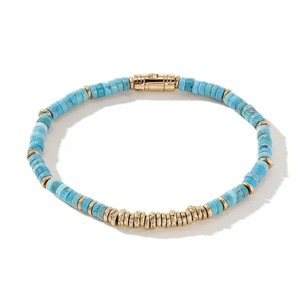 John Hardy Heishi Bracelet With Turquoise - Gold