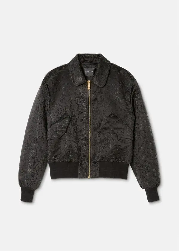 Versace Embellished Barocco Silhouette Bomber Jacket