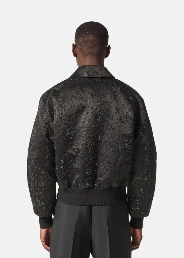 Versace Embellished Barocco Silhouette Bomber Jacket