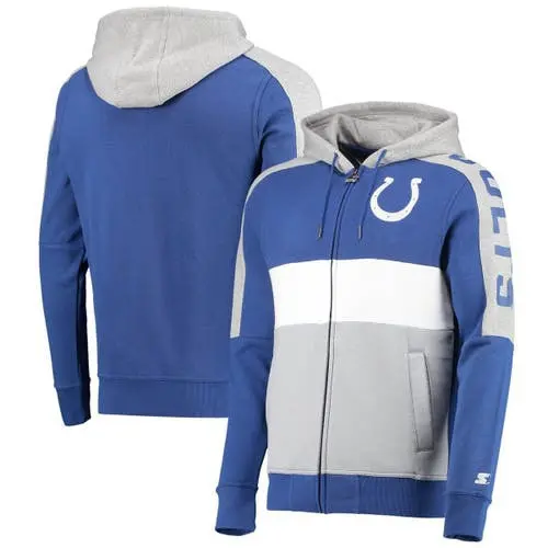 STARTER Gray Indianapolis Colts Playoffs Color Block Full-zip Hoodie