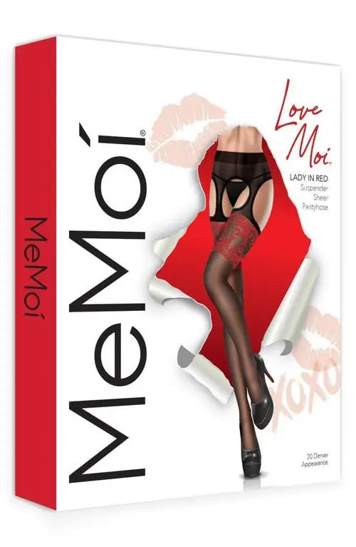 MEMOI Lady In Red Suspender Tights - Black-red