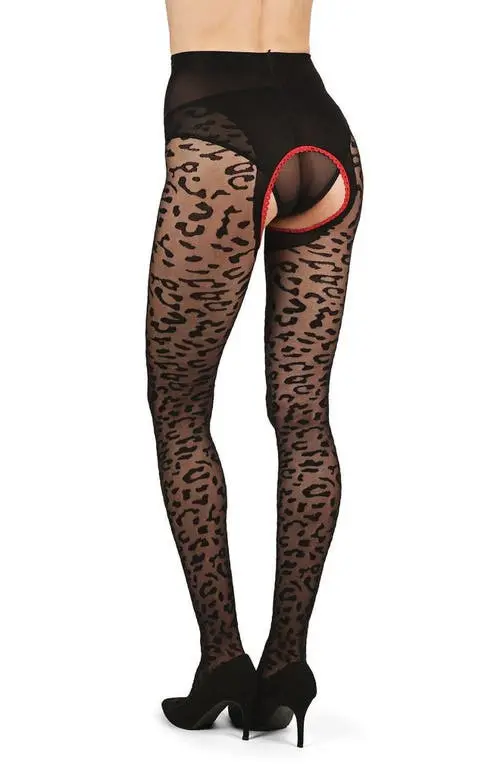 MEMOI Leopard Print Crotchless Tights